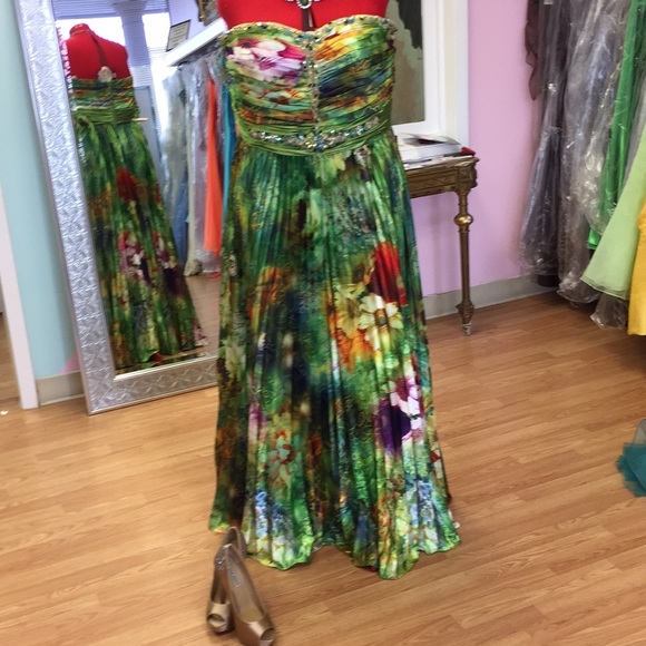 Xcite Prom | Dresses | Lime Green Floral Print Gown | Poshmark